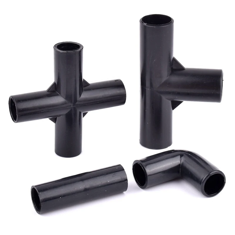 8-19mm-Black-PVC-Pipe-Connector-Elbow-Straight-Tee-Four-Way-Joint-DIY ...