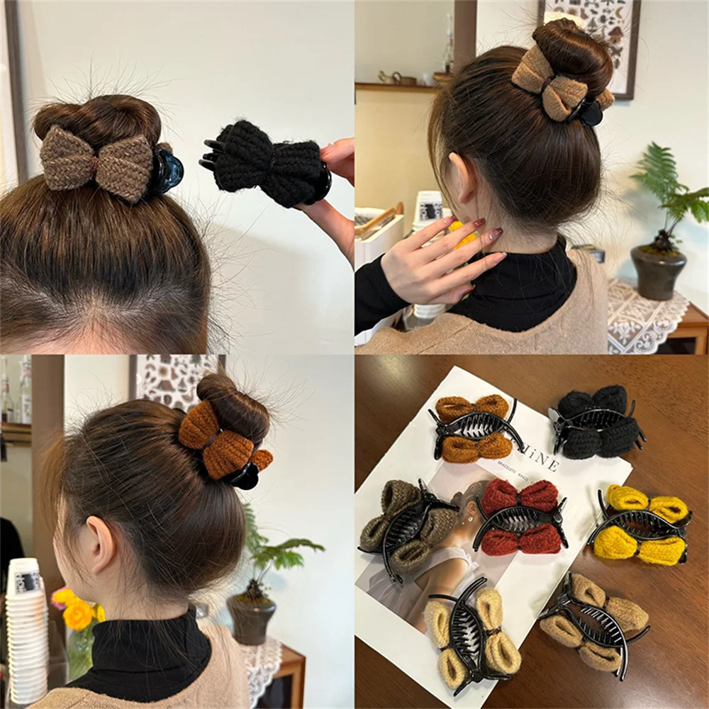 Simple Solid Hair Craws Elegant Double Sided Bow Knot Hair Clip For ...