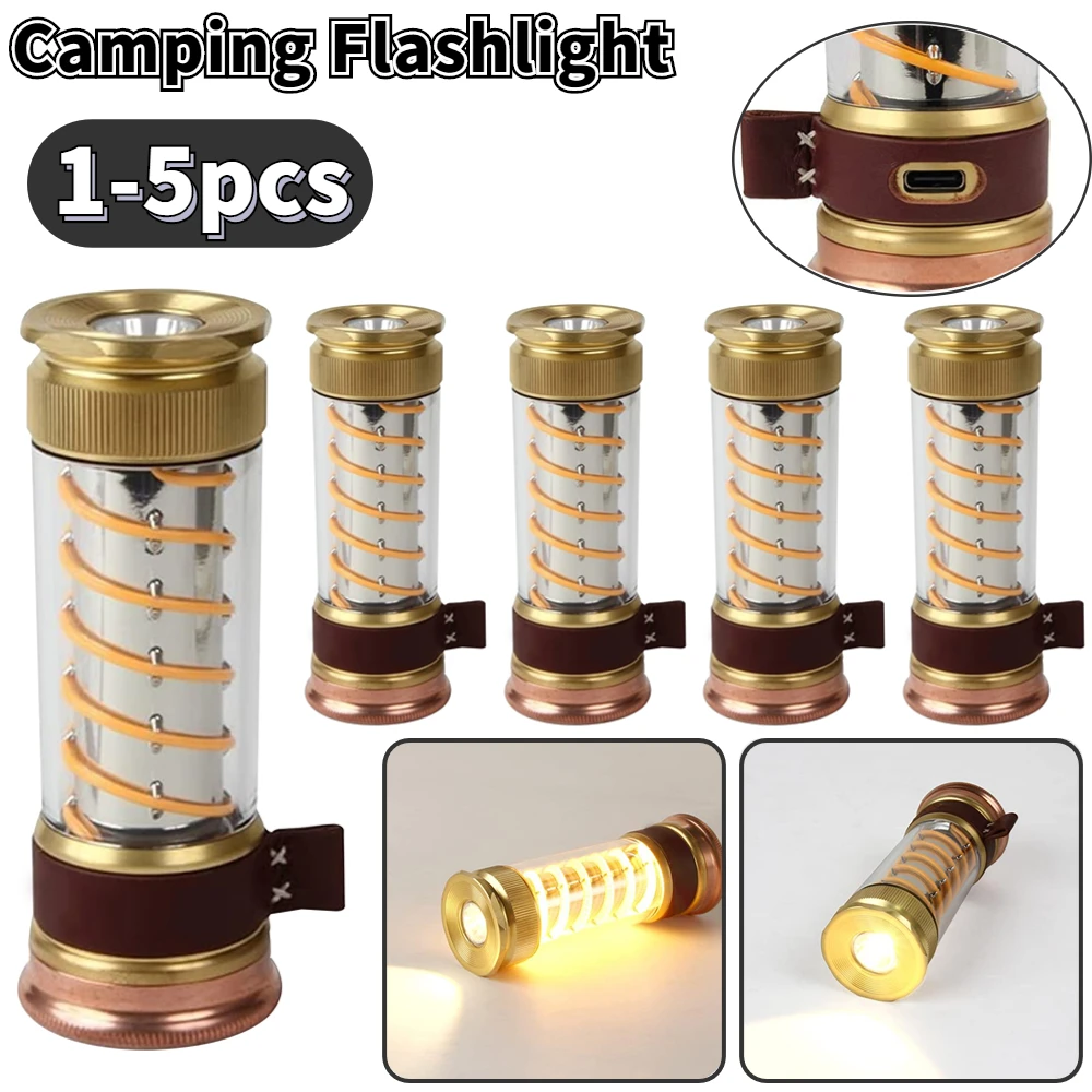 1-5pcs-Brass-Camping-Flashlight-USB-Charging-Outdoor-Camp-Torches ...