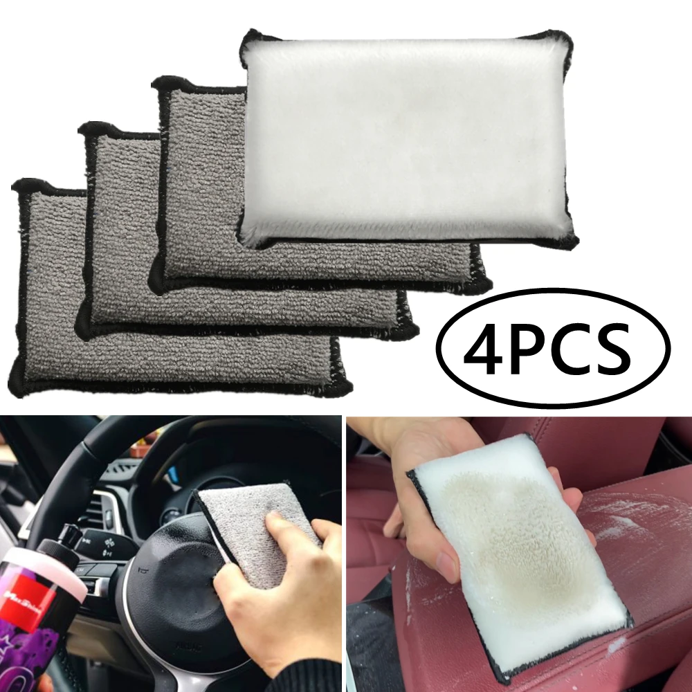 4PCS Suede Sponge Interior Detailing Scrubbing Wax Sponge Microfiber ...