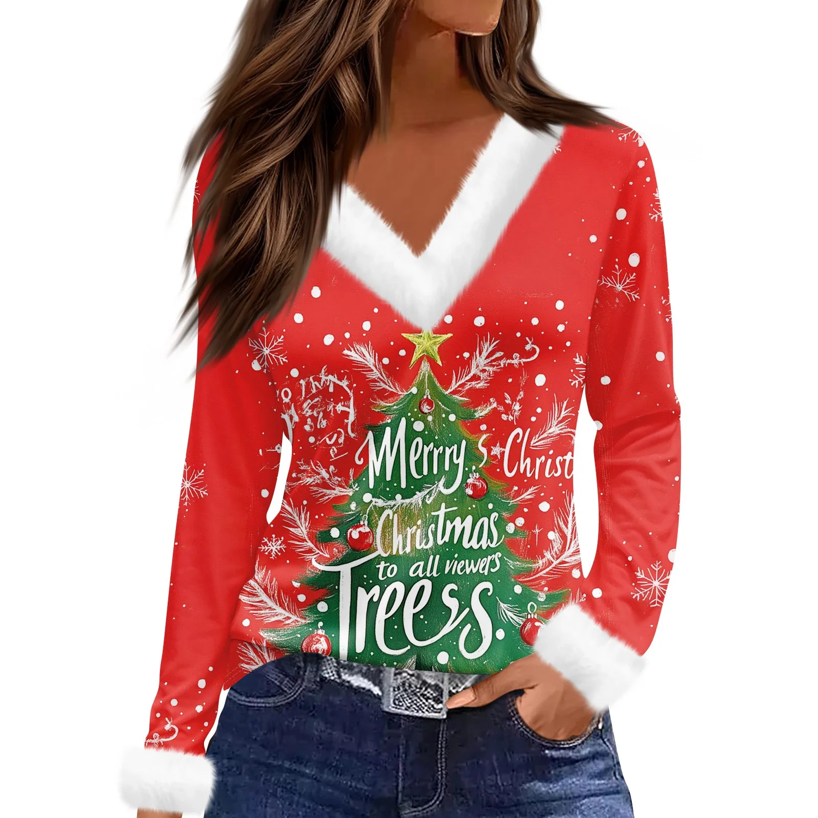 Tops-Fashionable-Christmas-Shirts-Women-Blouses-Casual-V-Neck-Long ...
