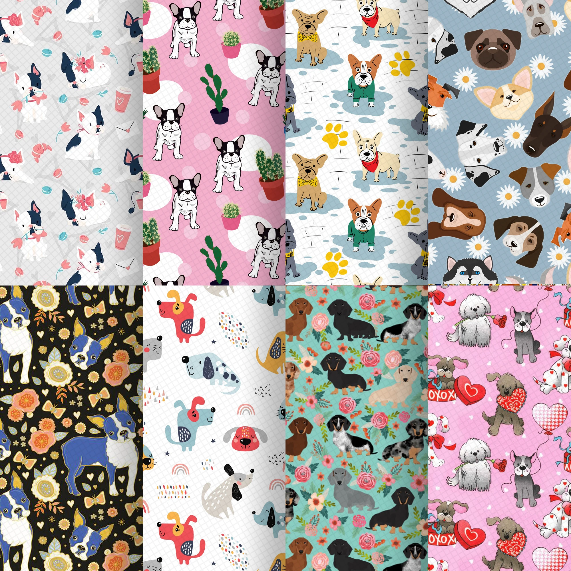 Dog Printed Synthetic Leather Lychee Grain Faux Leather Sheet For Bow ...