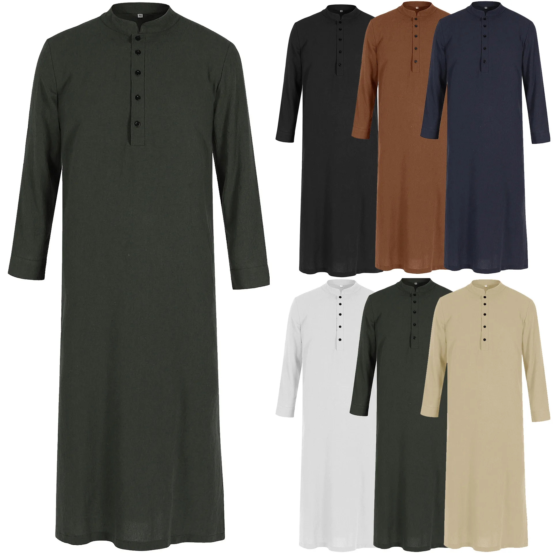 2025 New Men Islamic Muslim Robe Middle East Arabic Long Sleeve Jubba ...