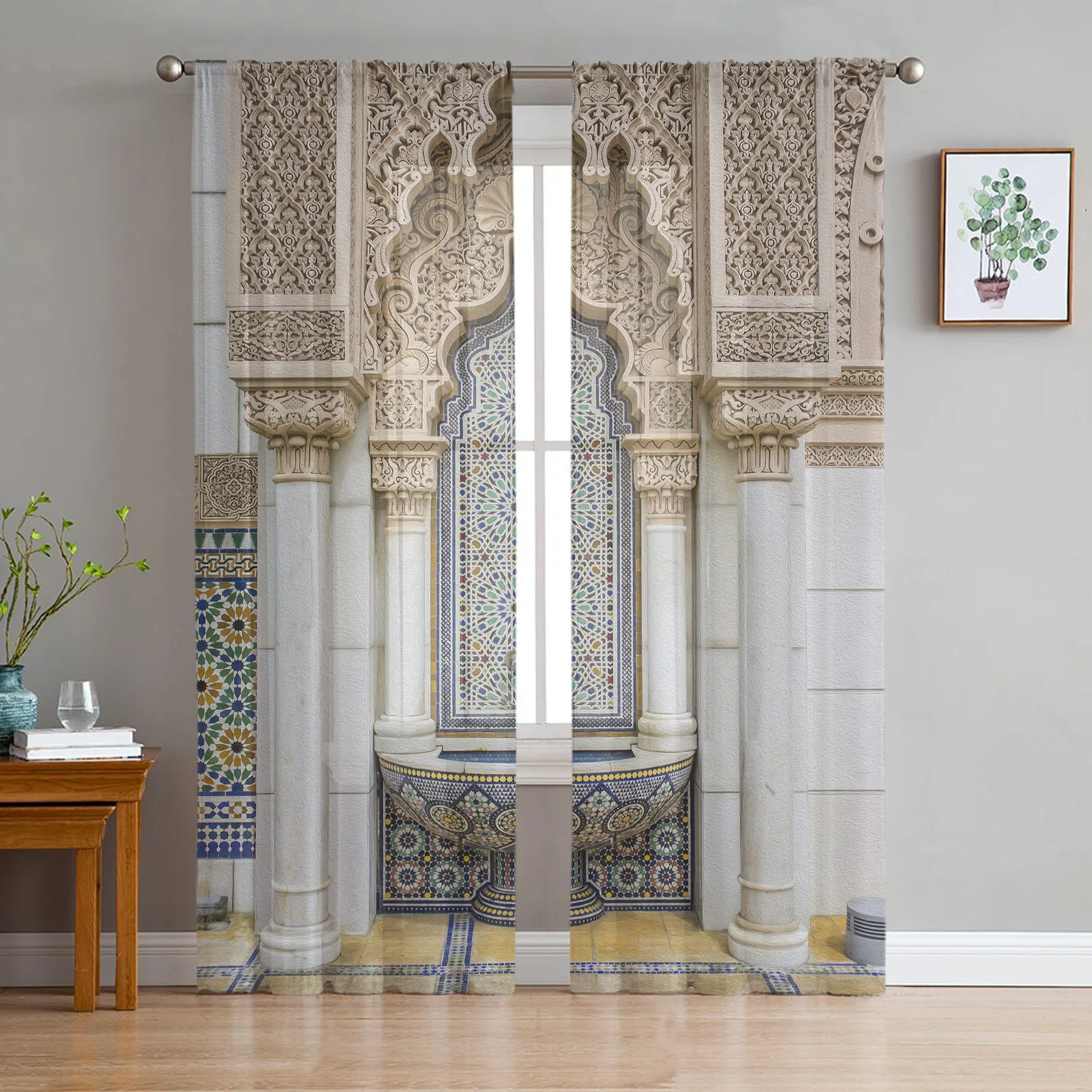 Islam Building Morocco Sheer Curtain for Living Room Voile for Window ...
