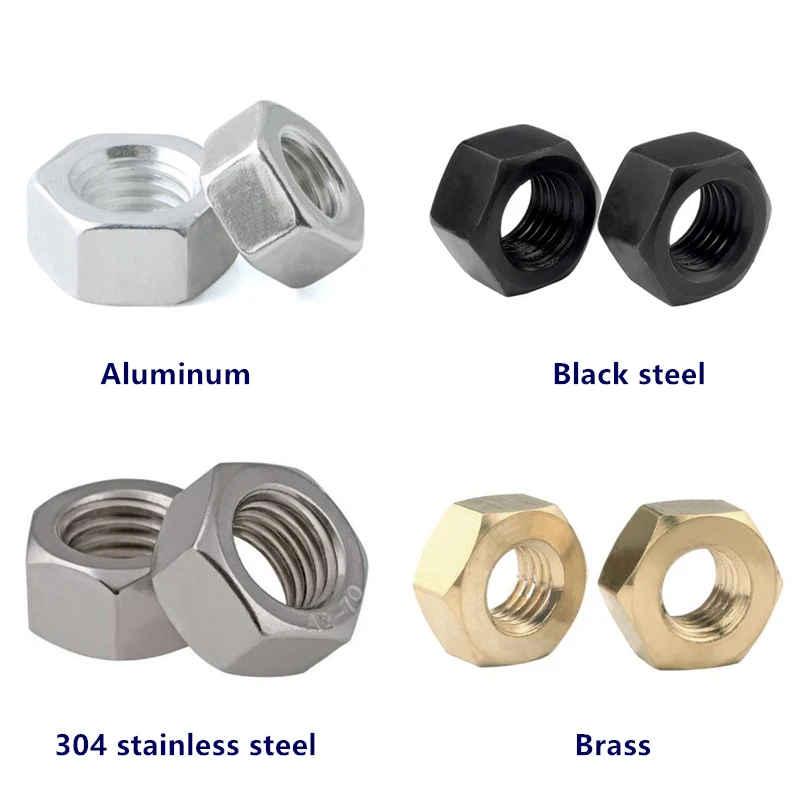 DIN934 M1 M1.2 M1.4 M1.6M2M2.5M3M4M5M6M8M10 A2 304 Stainless steel Black steel Brass Aluminum ...