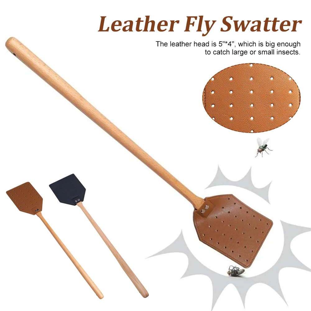 PU-Leather-Fly-Swatter-with-19-Long-Wood-Handle-Sturdy-Durable ...