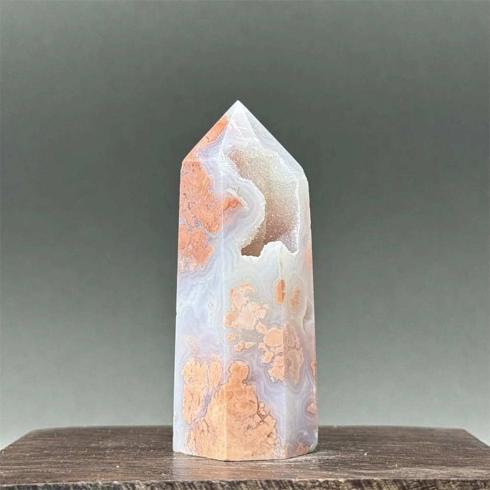 Natural Pink Agate Hexagonal Obelisk Crystal Quartz Tower Healing Stone ...