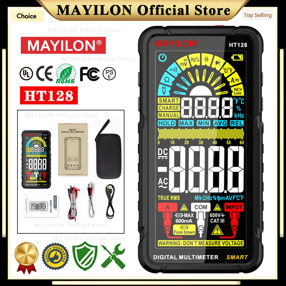 MAYILON-HT128-Smart-Multimeter-Digital-Ammeter-Voltmeter-True-RMS-Electrical-Meter-Frequency ...