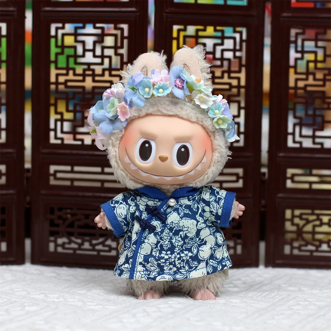 Labubu Clothes Blue and White Porcelain Ancient Style Hairpin Flower ...
