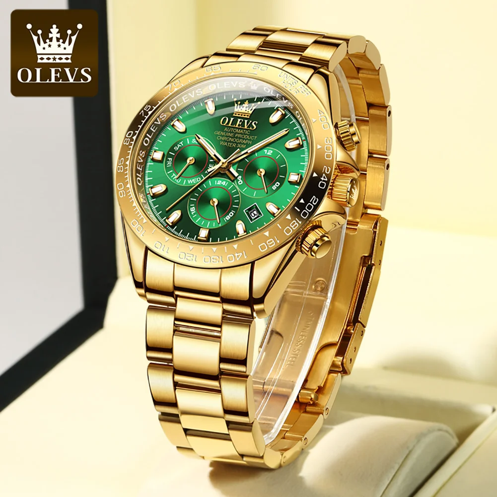 OLEVS relojes de oro para hombre, pulsera automática de lujo con bisel ...
