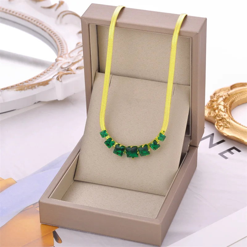 Fashion-retro-geometric-design-square-neck-chain-green-zircon-collar ...