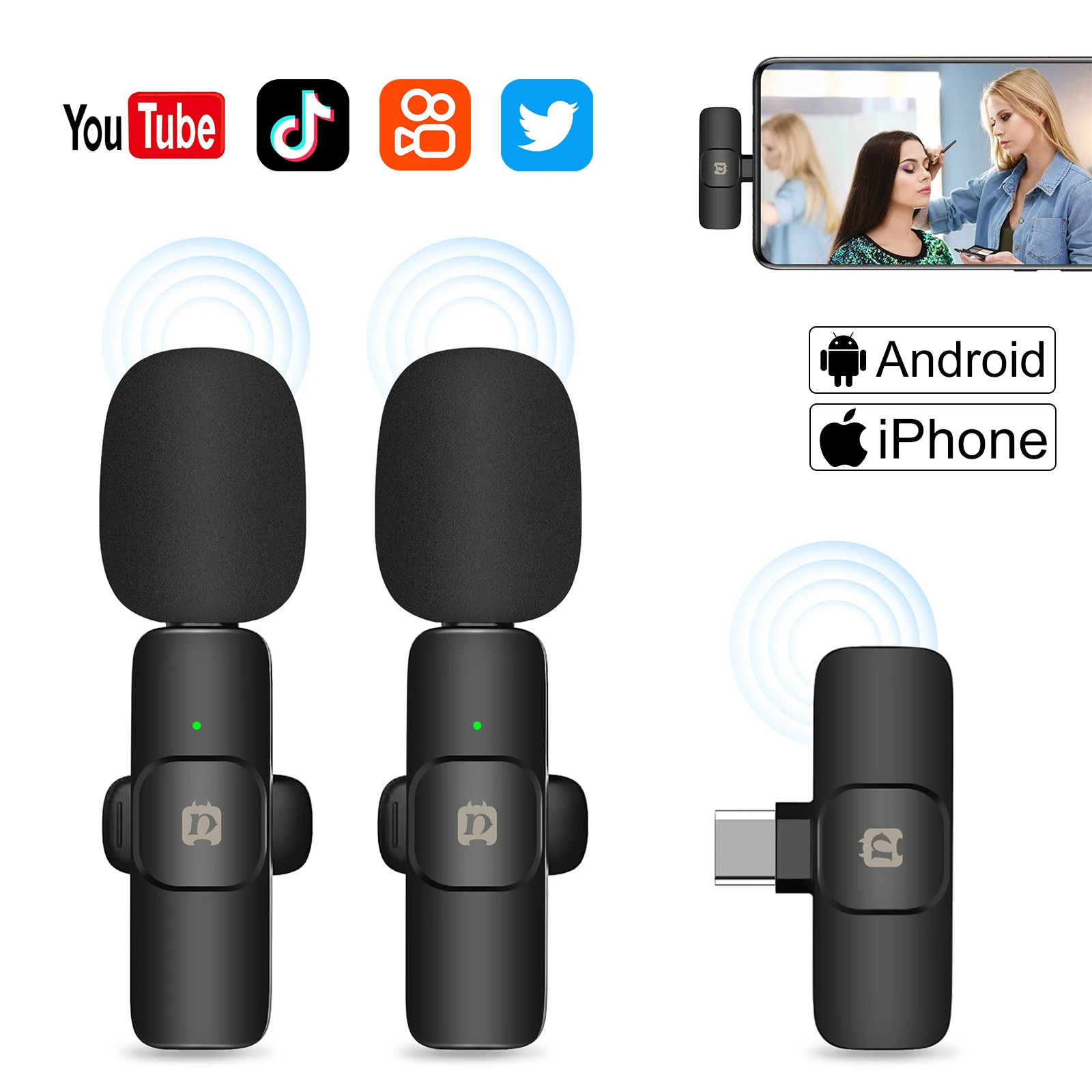PULUZ Wireless Lavalier Microphone Live Broadcast Gaming Vlog ...