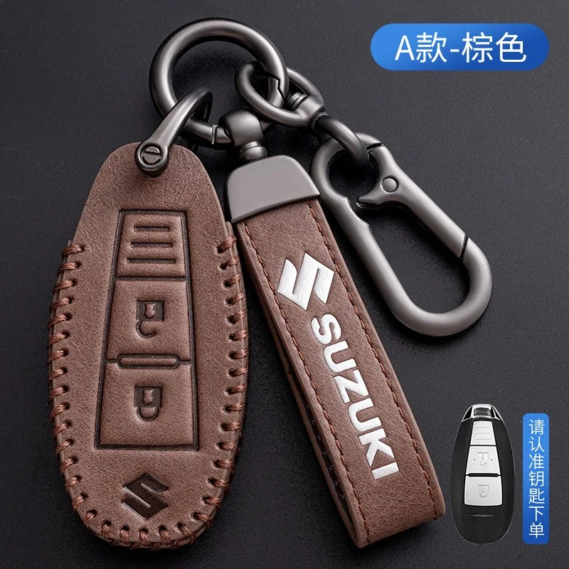 Leather-Car-Smart-Key-Case-Cover-Shell-Keychain-For-Suzuki-Baleno ...
