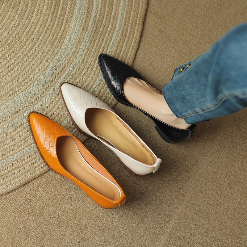 Kaky's New Pointed Mid Heel Leather Cowhide Women's Singles, Work Shoes ...