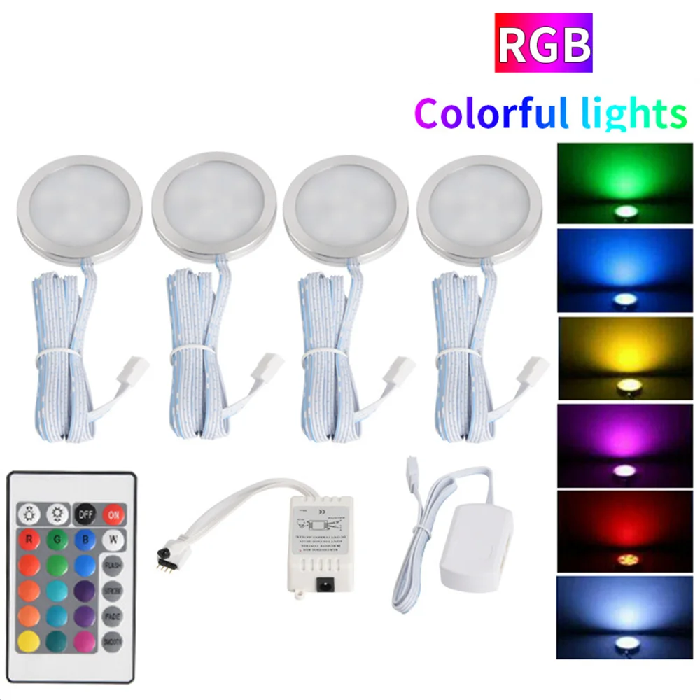 Dimmable LED Under Cabinet Light RGB Puck Light Wired Multi Colorful ...