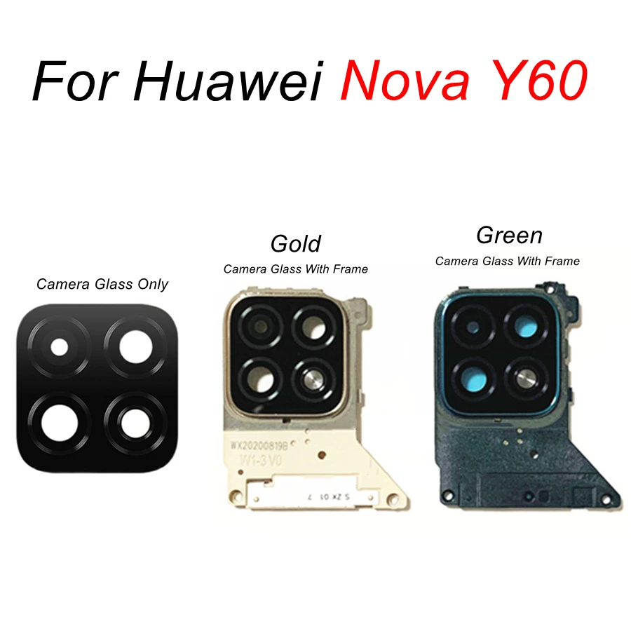 Lente de Cristal de cámara trasera para Huawei Nova Y60, nuevo soporte de marco, piezas de ...
