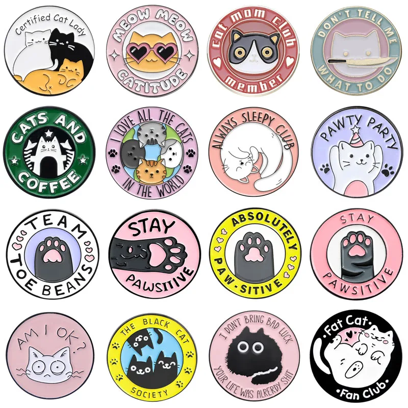Cartoon-Round-Cat-Enamel-Pins-Cute-Kitty-Animal-Series-Brooches-Lapel ...