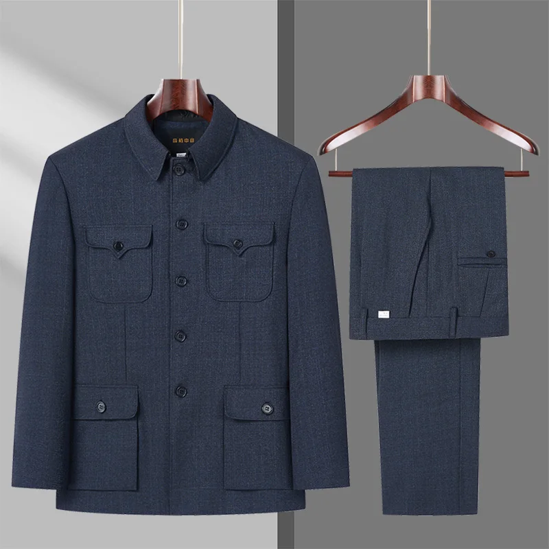 Men Sun Yat-sen Suit Gray Zhongshan Suit Twinset Traditional Chinese ...