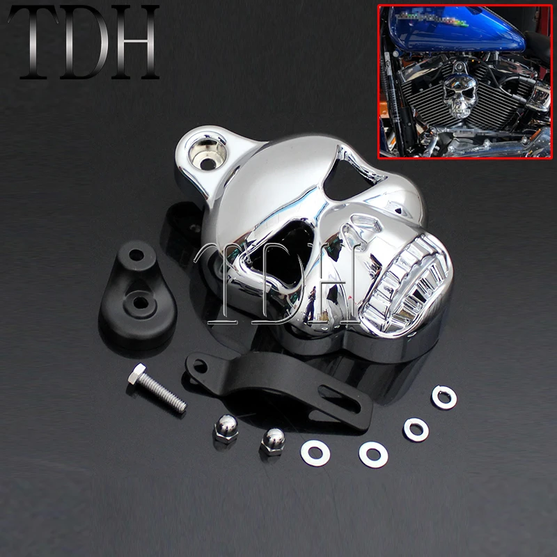 For-Harley-1992-2014-Custom-Aluminum-Cowbell-Horn-Cover-Skull-Horn ...