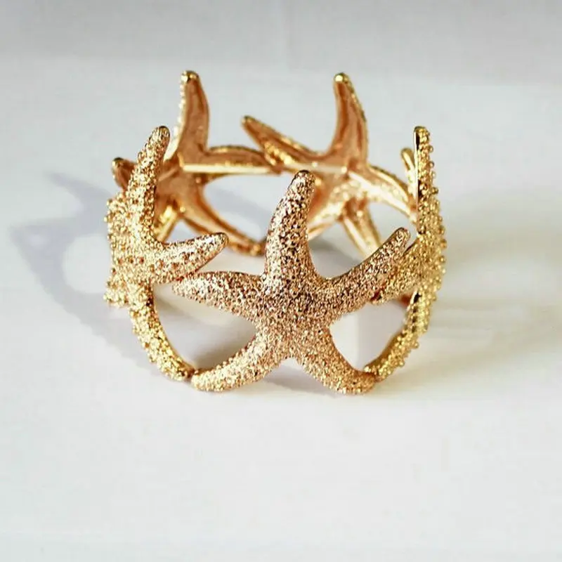 Starfish Bangle Bracelet Fashion Gorgeous Gold Beach Adjustable Elastic Bangle Jewelry For Women ...