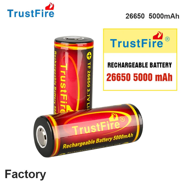 TrustFire-26650-5000mAh-High-Capacity-3-7V-Lithium-Battery-65MM-NO-PCB ...