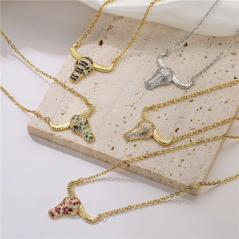 HECHENG,18K Gold Plated OX Head Eyes Necklace,Luxury Zircon O Chain ...