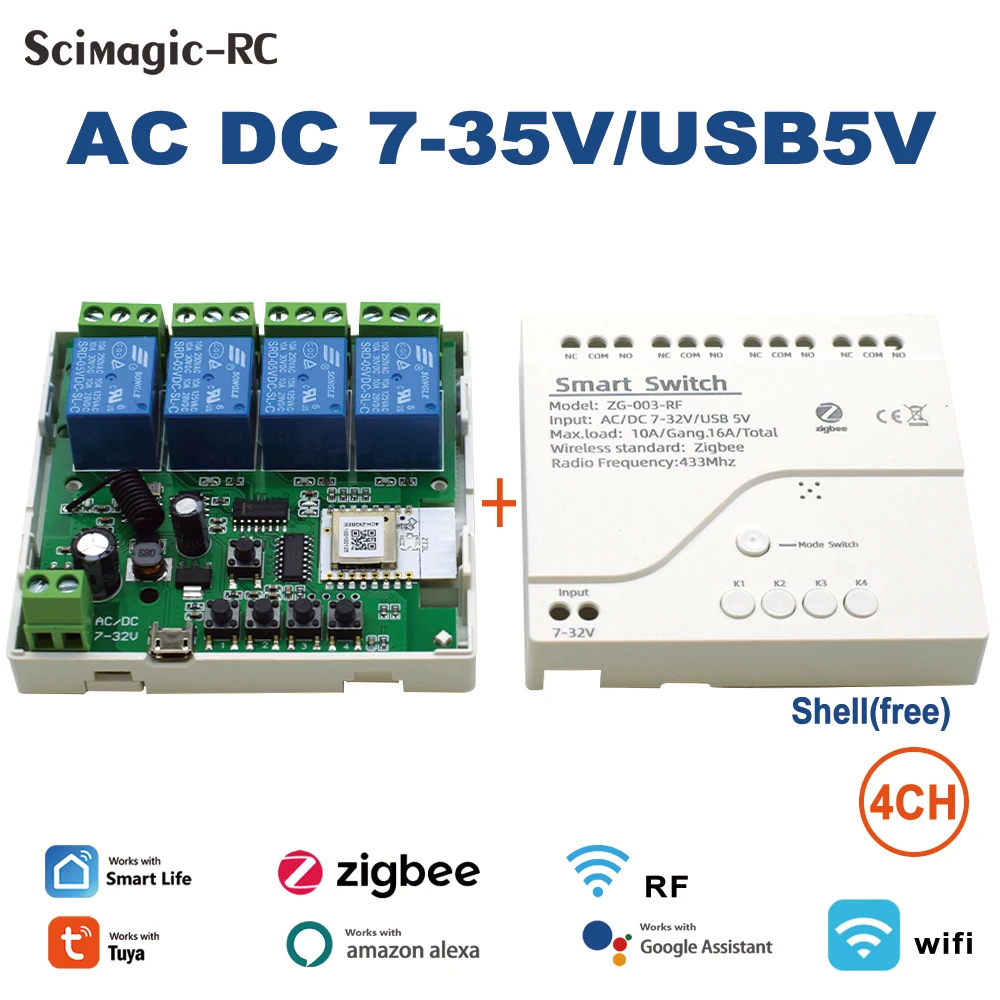 Zigbee Tuya Smart Home Relay 1/2/4CH Motor Switch Module,DC 12V 24V 32V ...