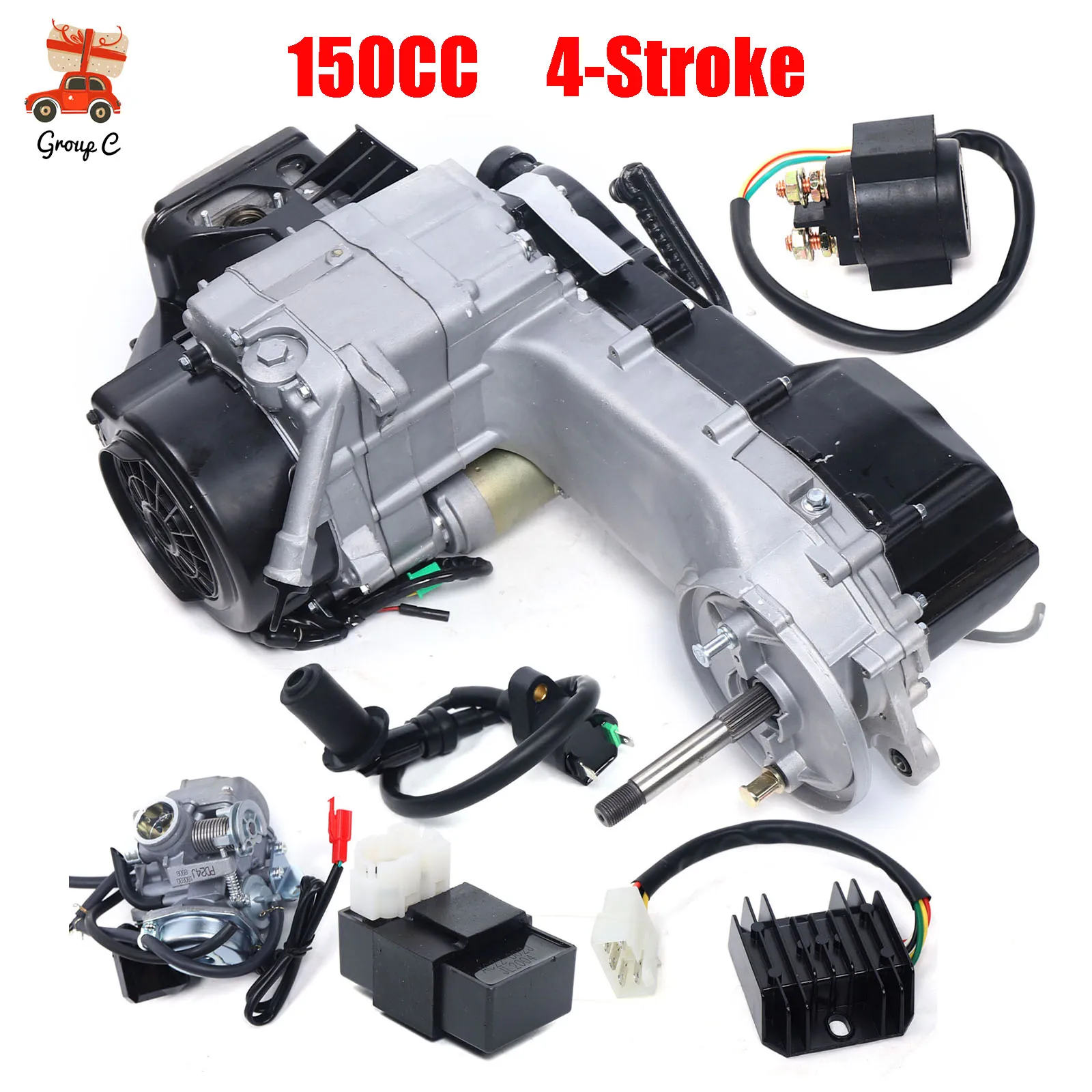 150CC 4-Stroke Single Cylinder Long Case Complete Engine CVT Y6 Scooter ...
