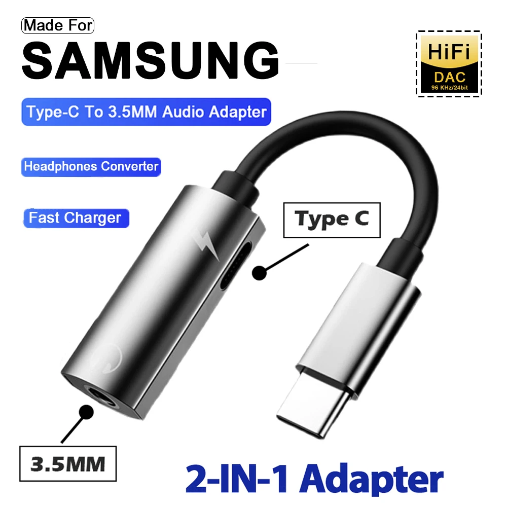2 in 1 Type C To 3.5MM Headphones Jack Audio Adapter For Samsung Galaxy ...