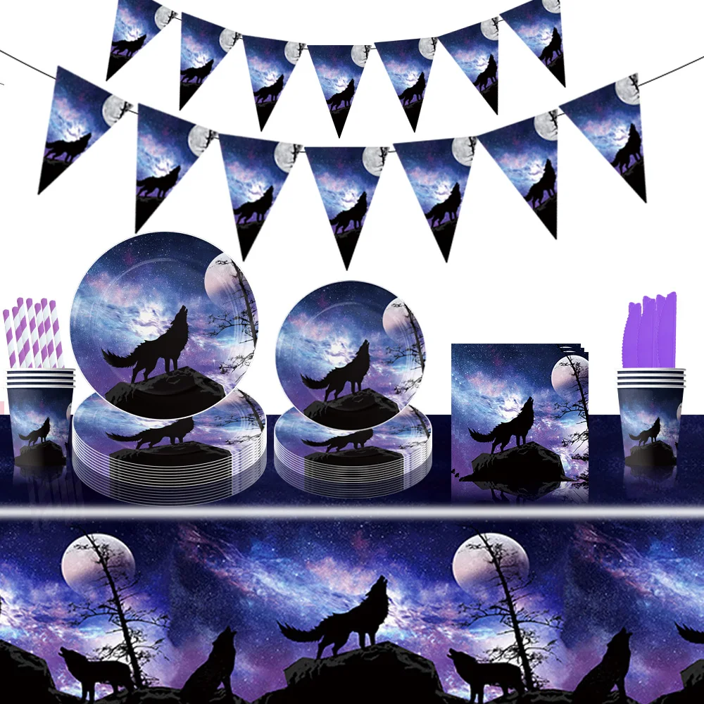 The Wolf Themed Birthday Party Supplies Paper Plate Tablecloth Napkin ...