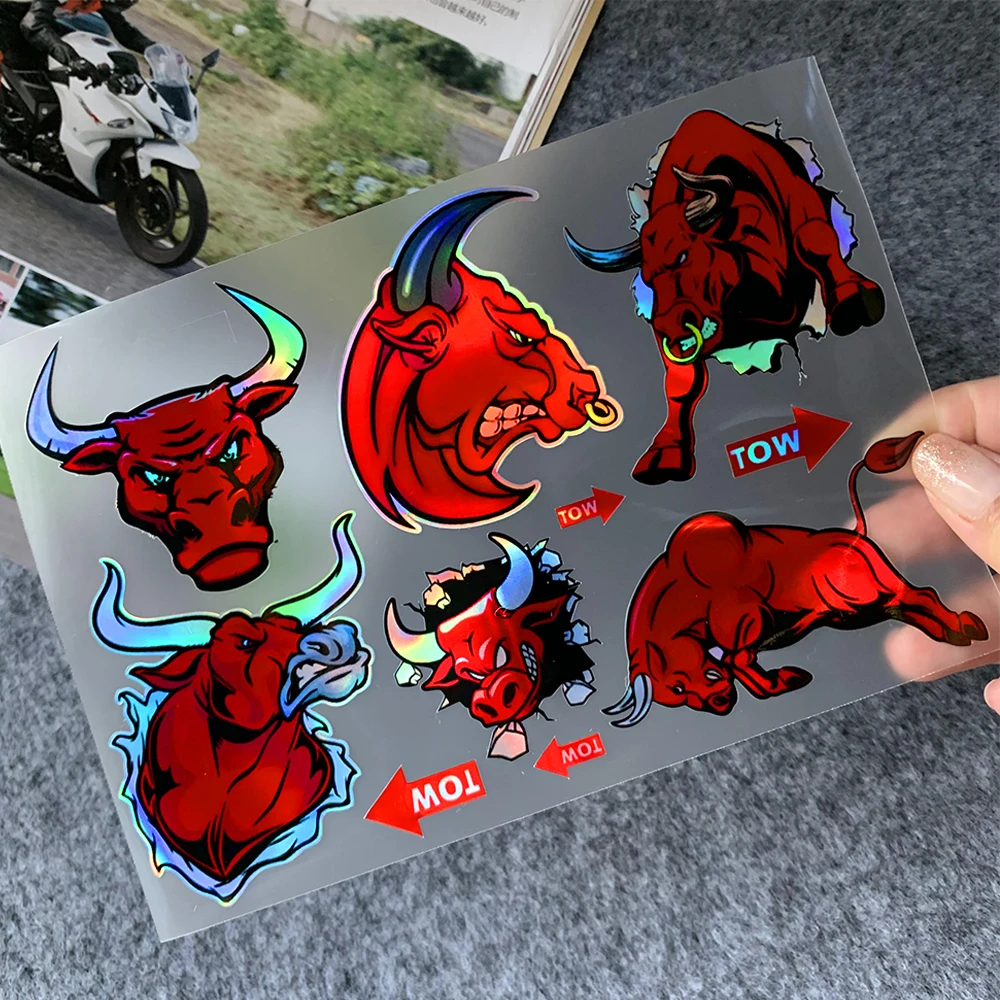 Angry Bull Stickers Motorcycle Reflective Waterproof Decor Moto Helmet ...