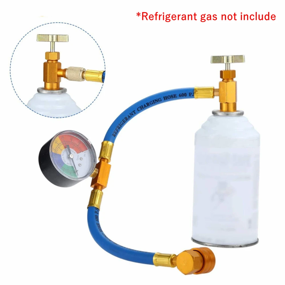 R134a Refrigerant Gas Refill Hose Kit Freon Recharge Gauge Tool 1/2 ...
