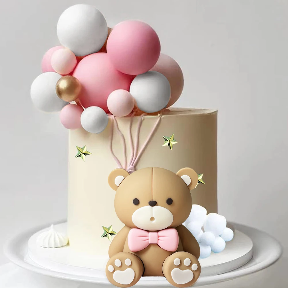 1Set-Pink-Bear-Cake-Toppers-Balls-White-Gold-We-can-bearly-wait-Bear ...