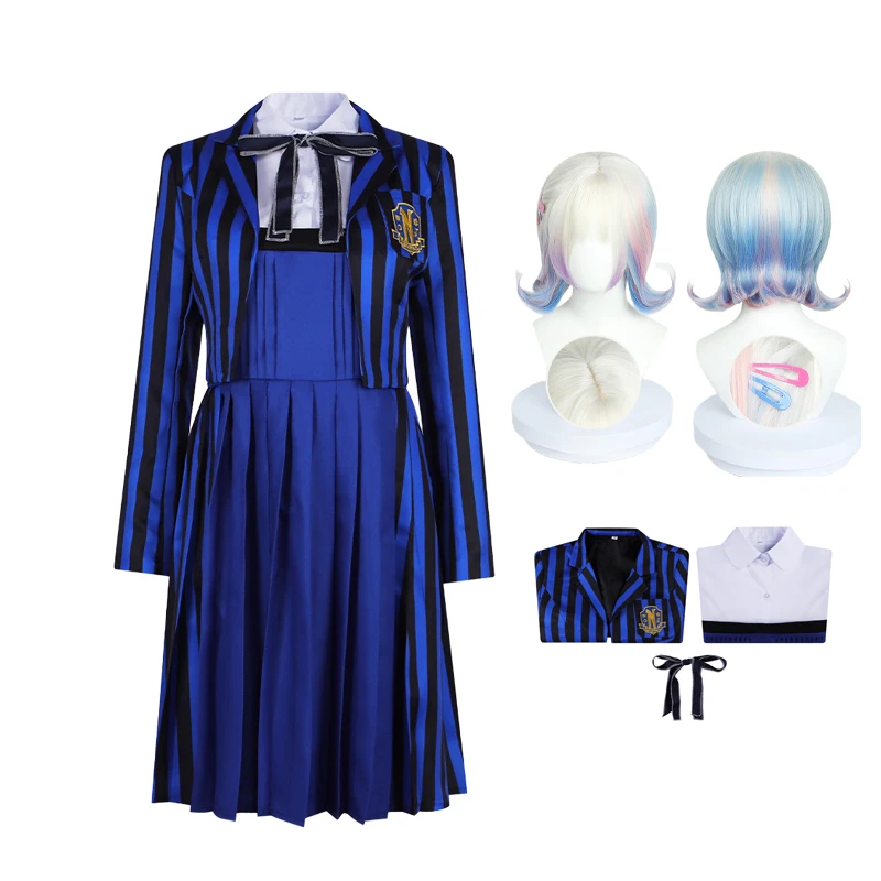 Newly Sinclair Enid Cosplay Costume Enid Blue Striped School Uniform ...
