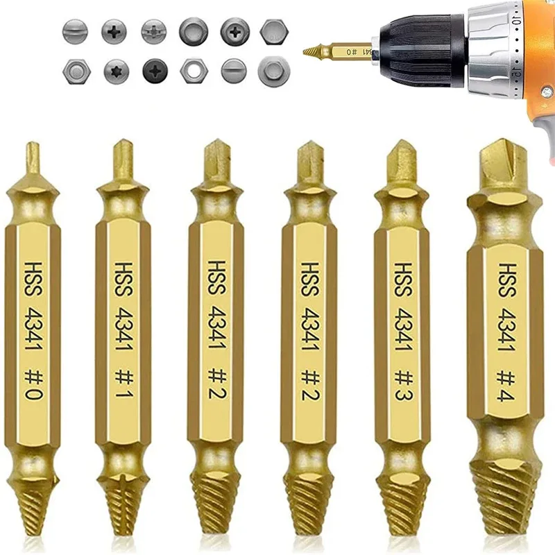 HSS Screw Extractor Set For Broken Stripped Bolt Removal, 4-6PC Double ...