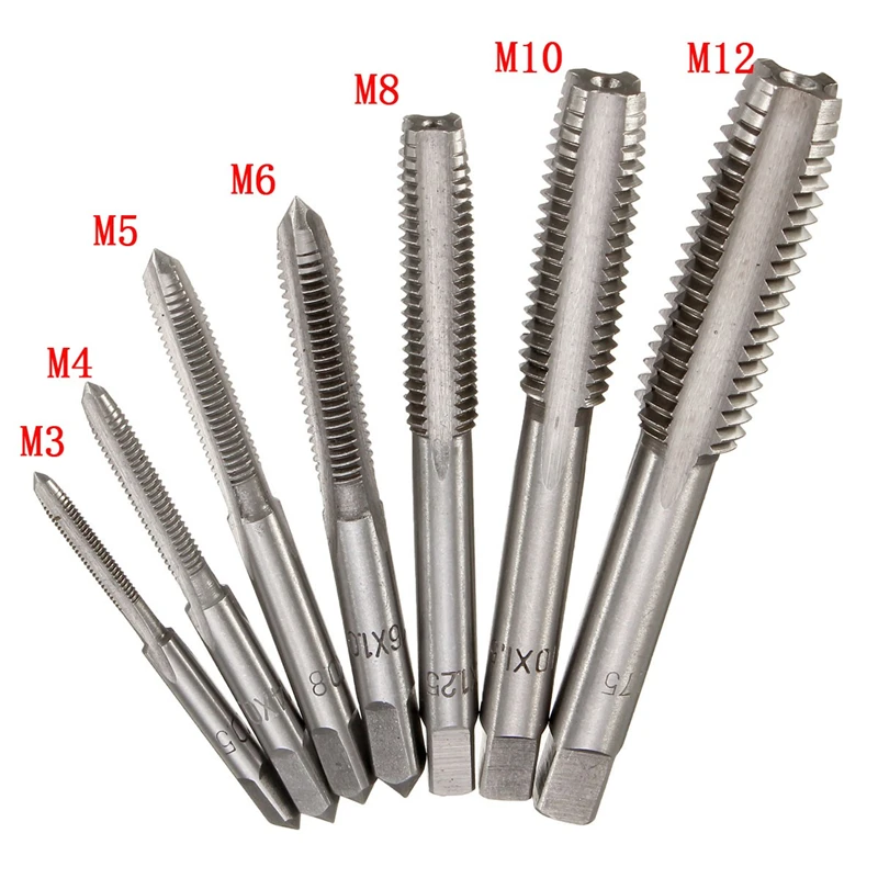 7Pcs-M3-M12-Metric-HSS-Right-Hand-Machine-Straight-Fluted-Screw-Thread ...