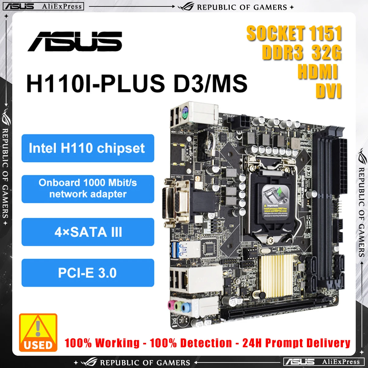 Asus H110I-PLUS D3/MS Motherboard Kit with i5 6500 CPU Kit H110 Chipset ...