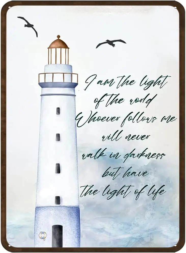 Nautical Lighthouse Bible Verses Fun Tin Sign Beach Themed Bathroom ...