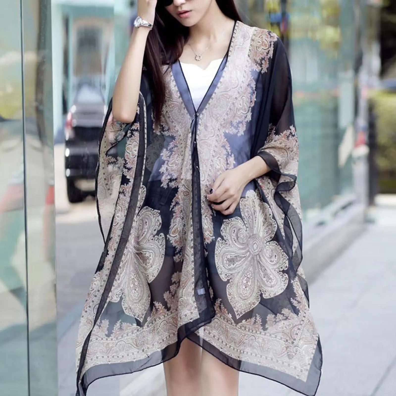 Sun Protection Shawl for Women Cashew Flower Chiffon Silk Scarf ...