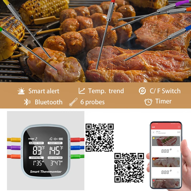 Digital-Six-Probe-Wireless-Meat-Thermometer-For-Meat-Water-Food ...