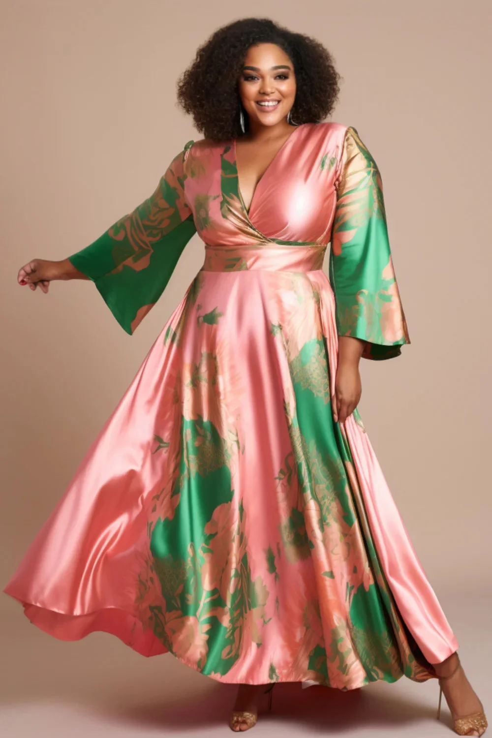Women-s-Plus-Size-Satin-Dress-Vacation-Elegant-Pink-Colorblock-Flare ...