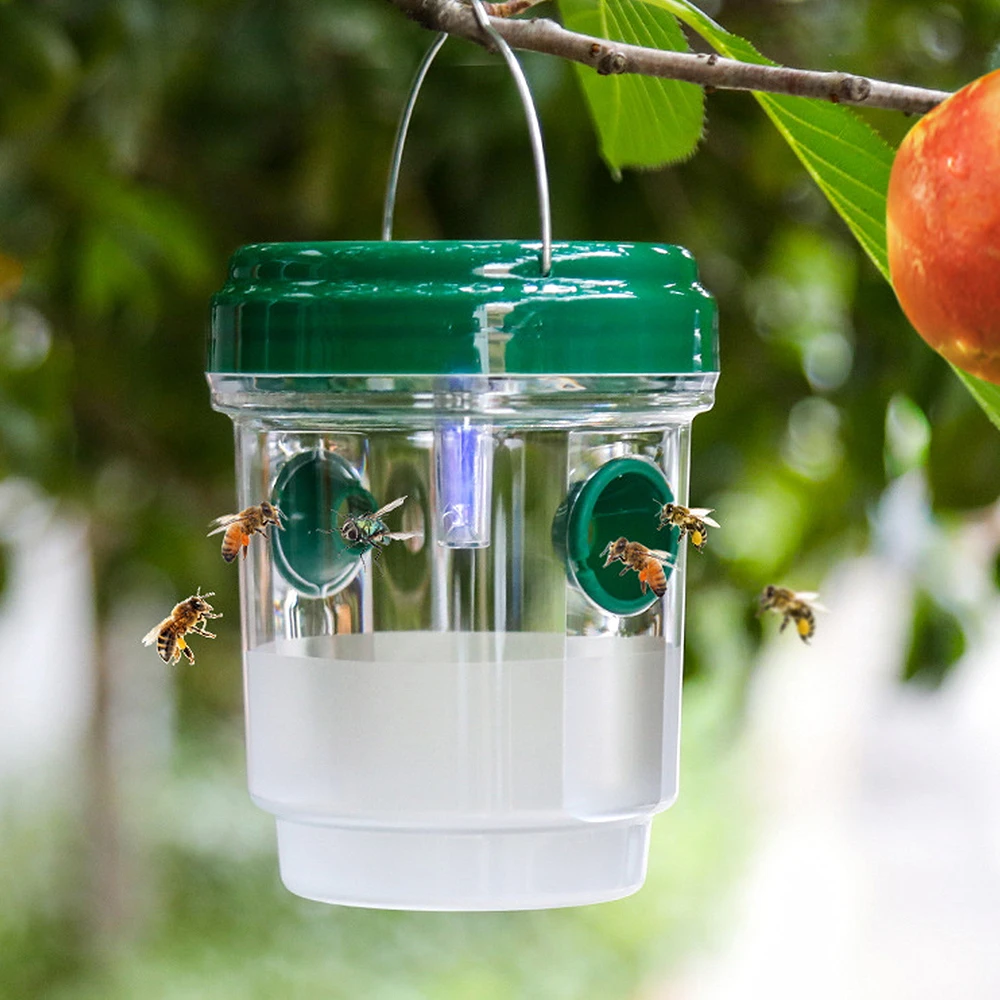 Solar Outdoor Hanging Wasp Trap LED Light Orchard Bee Catcher Insect ...