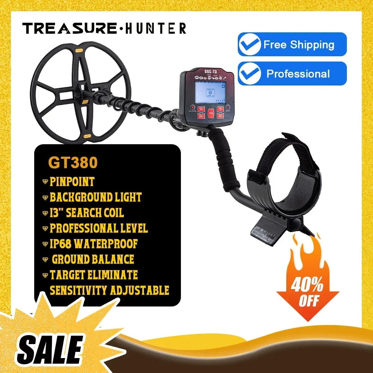 Treasure Hunter GT380 Metal Detector Professional Underground 13 inch ...