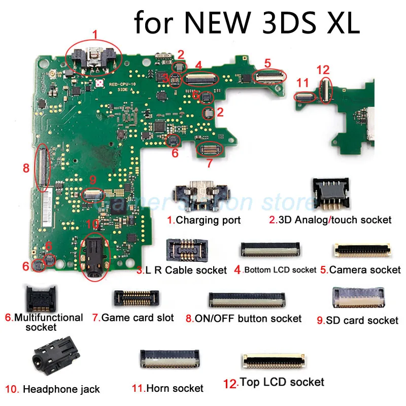 For-NEW-3DS-Charging-Port-LCD-Cable-Socket-Horn-Cable-Connector-SD-Card ...