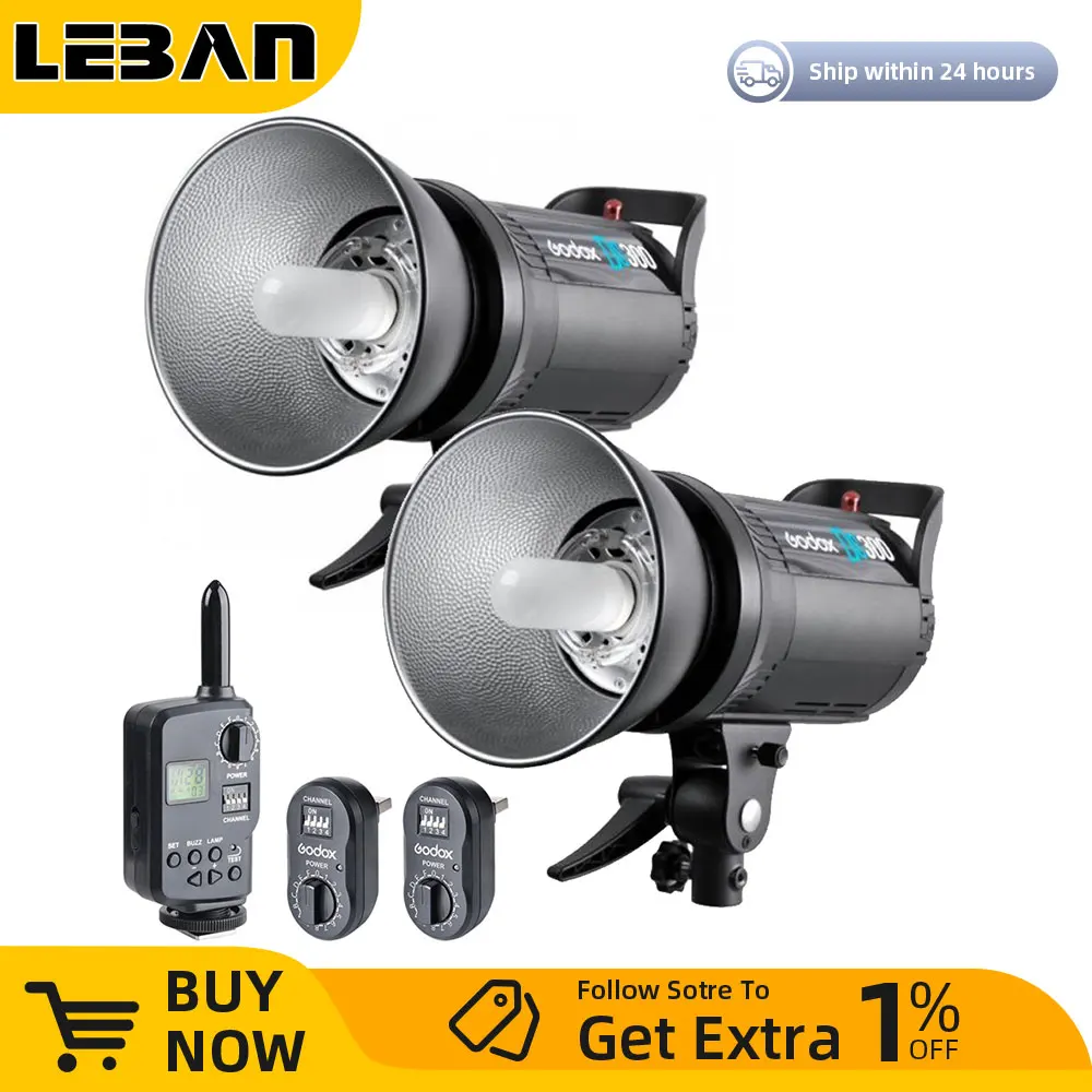 2PCS-Godox-DS300-300W-300Ws-Studio-Flash-Strobe-Light-w-FT-16-Trigger ...