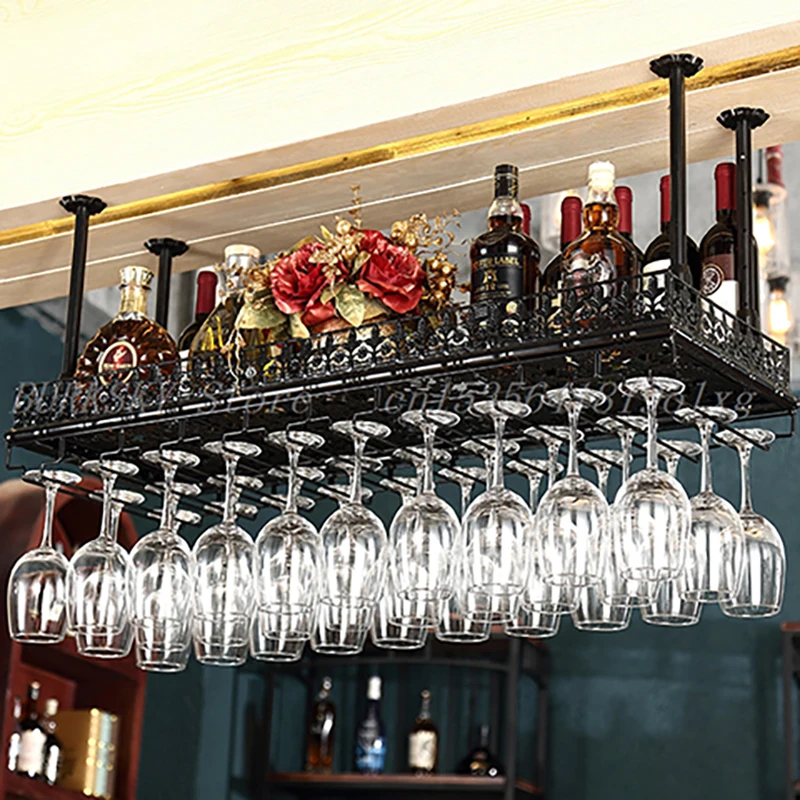 Metal Stemware Wine Glass Rack Hanging Ceiling Cup Holder Organizer ...