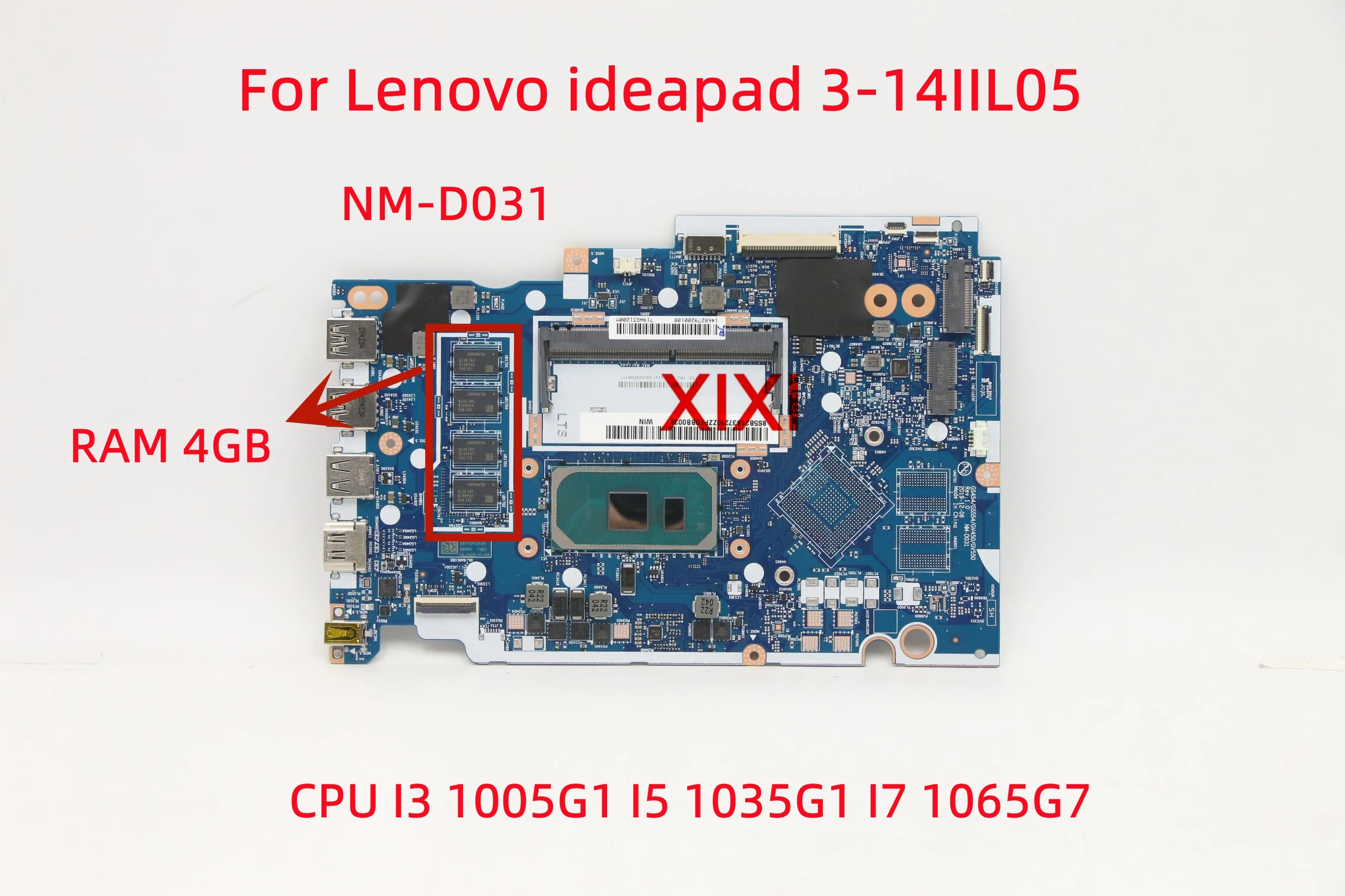 NM D031 For Lenovo ideapad 3 14IIL05 Laptop Motherboard with CPU I3 ...