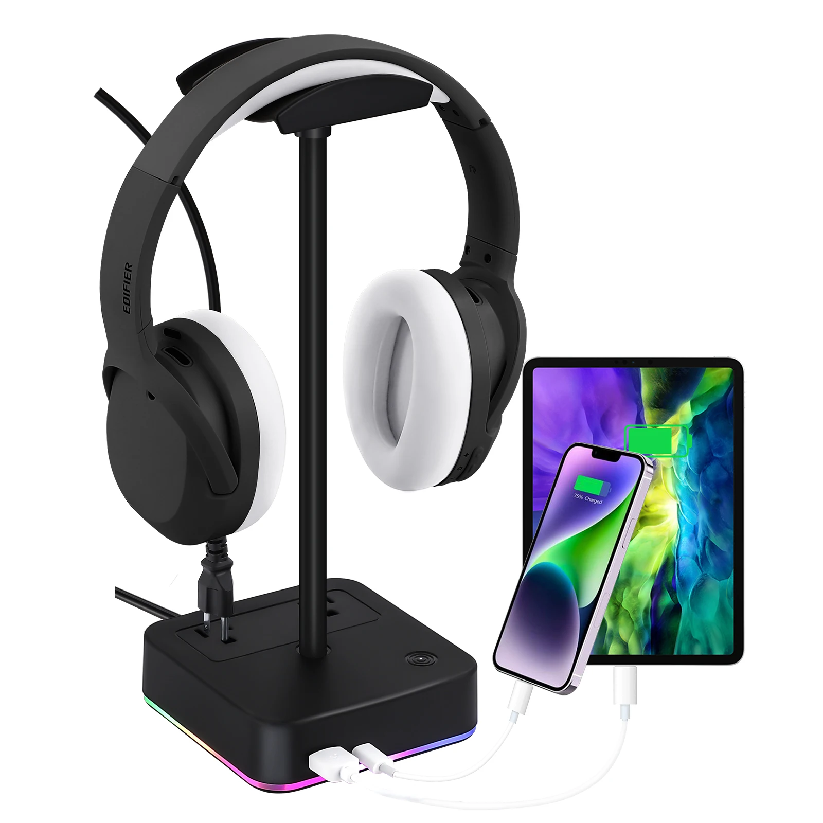 RGB-Headphone-Stand-with-2-USB-Charging-Ports-and-2-AC-Outlets-9-Light ...