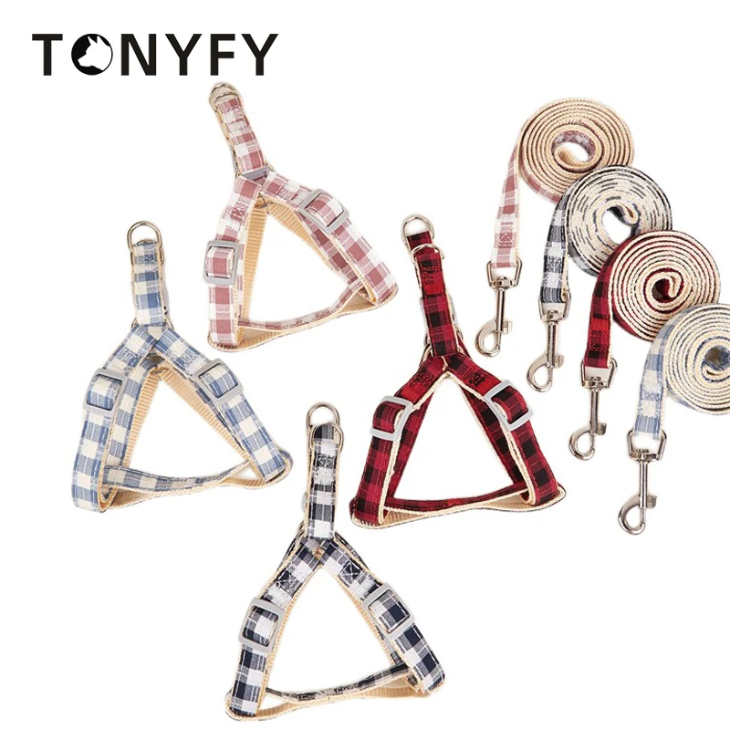Plaid-Dog-Harness-Leash-Set-Adjustable-Nylon-Pet-Striped-Chest-Back ...