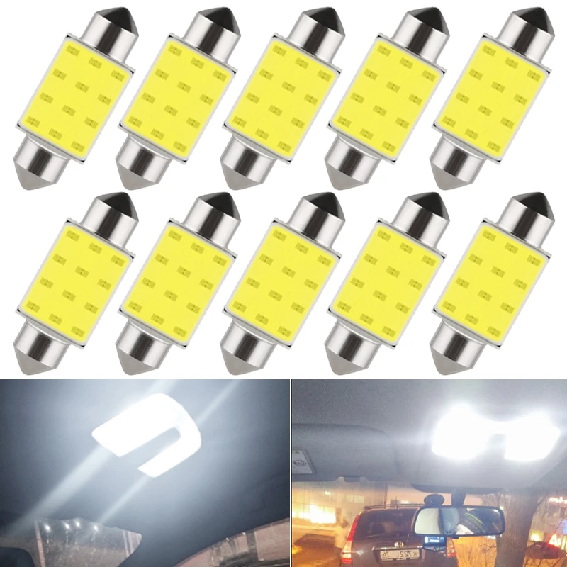 10x C5w Car Led Cob Bulb Interior Reading Light Festoon Led Super ...